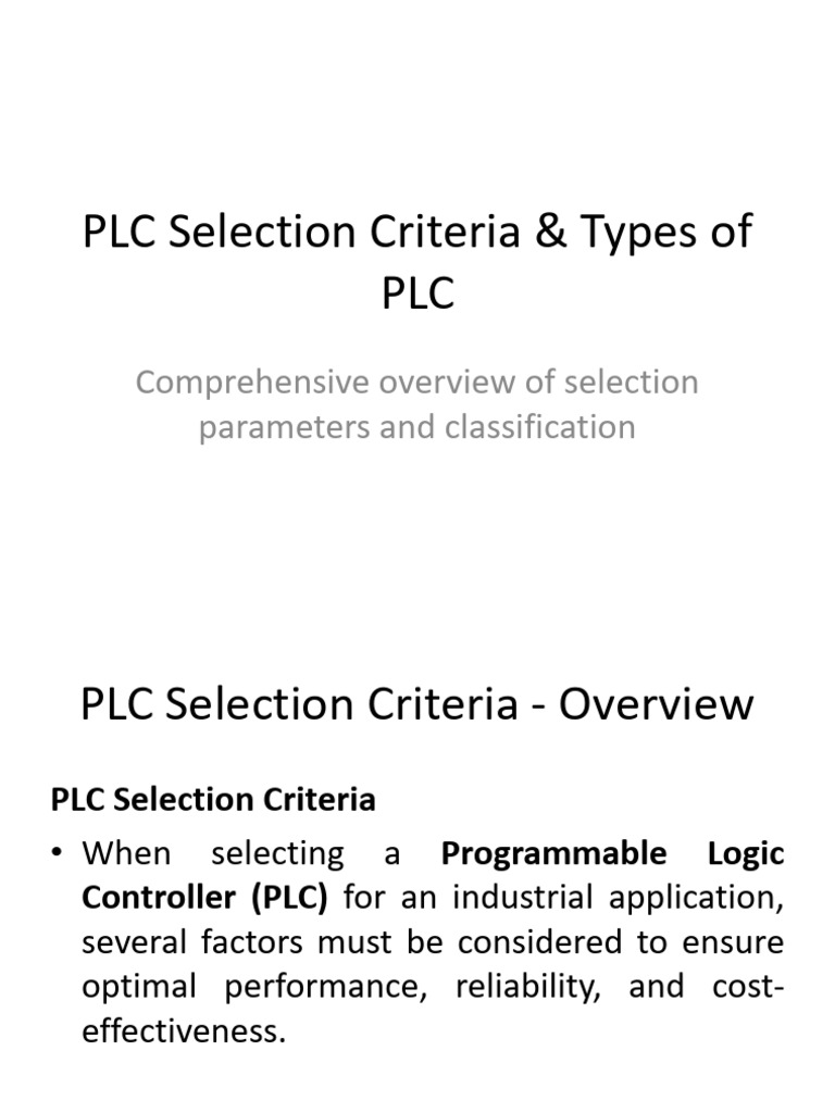PLC Selection Criteria and Types | PDF | Programmable Logic Controller ...