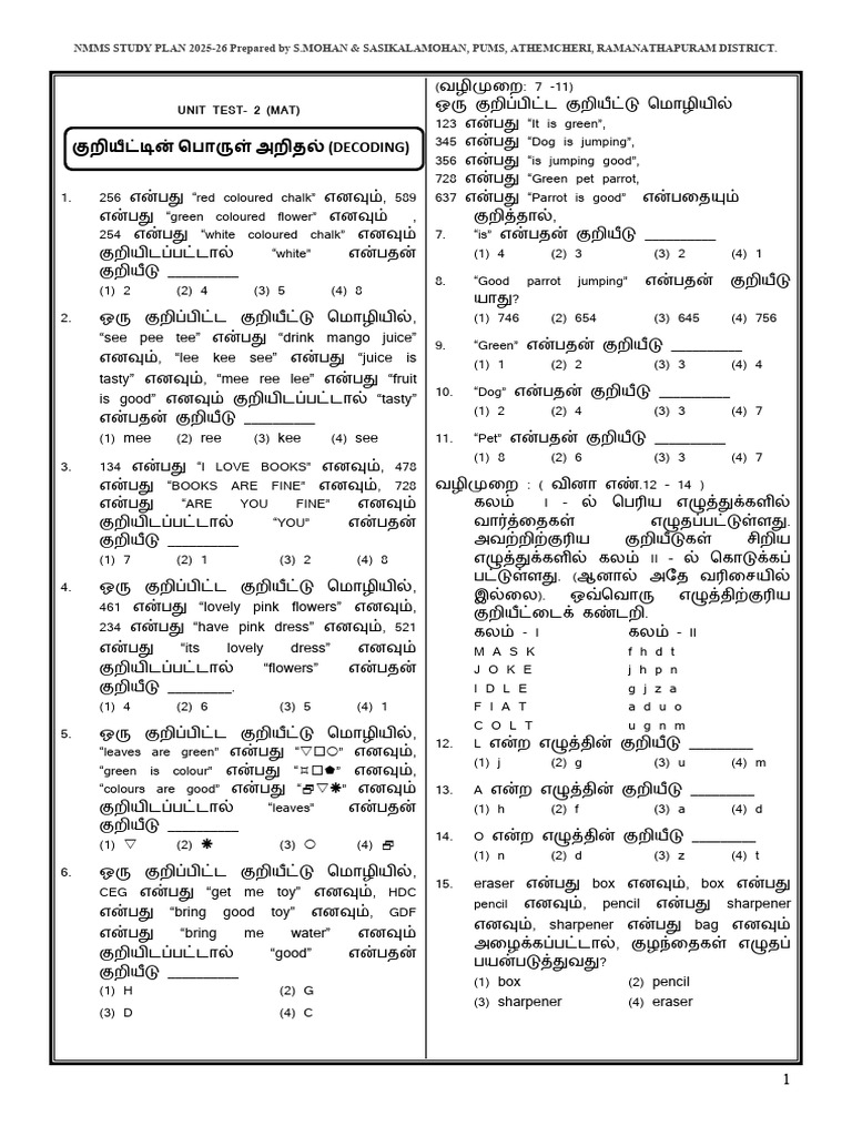 Unit Test 2 Mat 25-26 TM | PDF