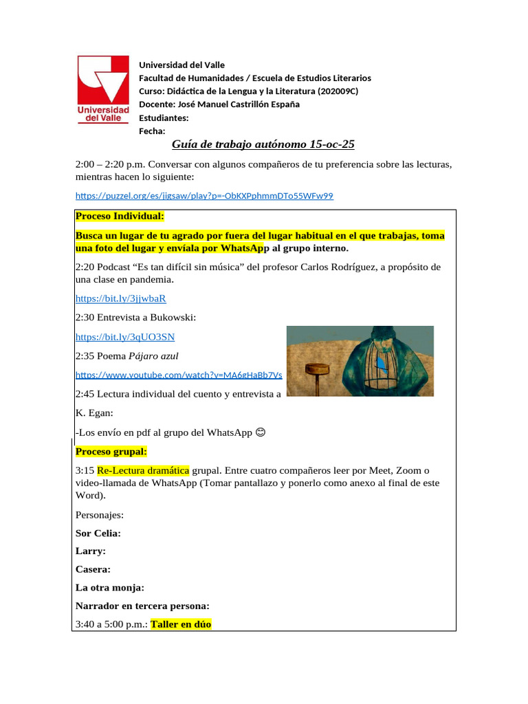 1 Guia Clase Trabajo Auto - Bukowsky, Egan, Estética-Imagina | PDF ...