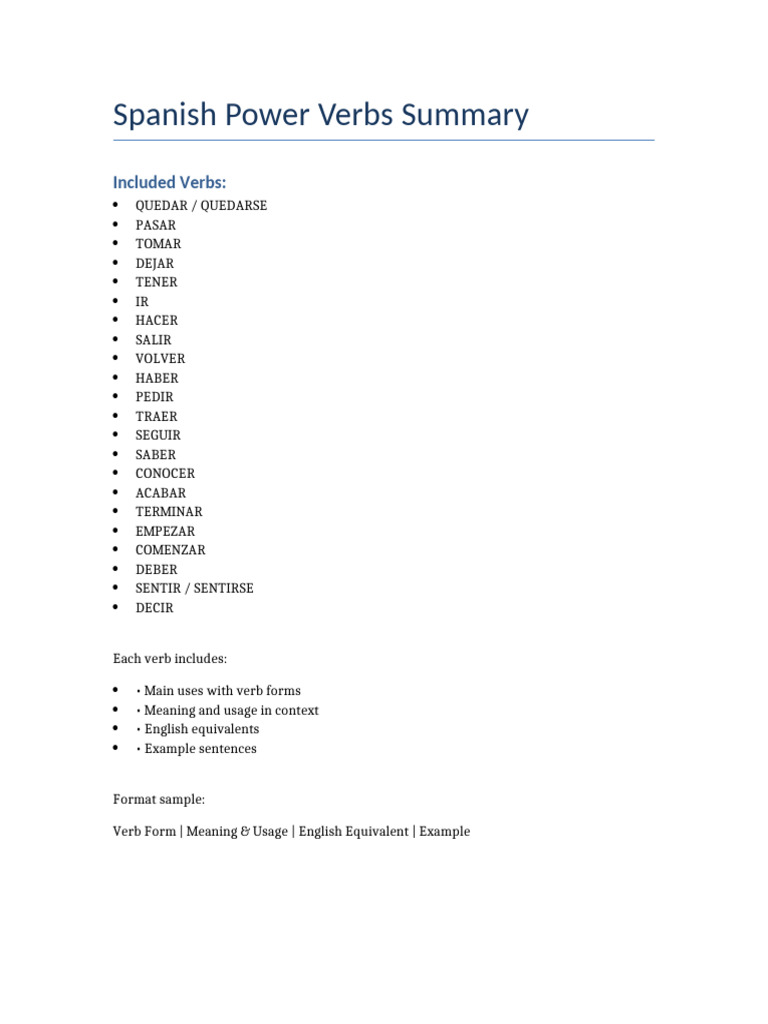 Spanish Power Verbs Summary | PDF