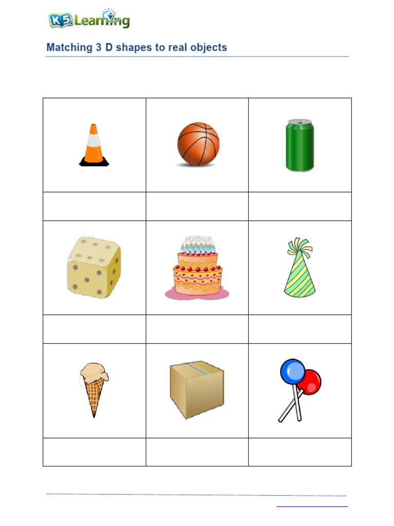 Matching 3D Shapes To Real Objects - Grade 2 Geometry Worksheet | PDF