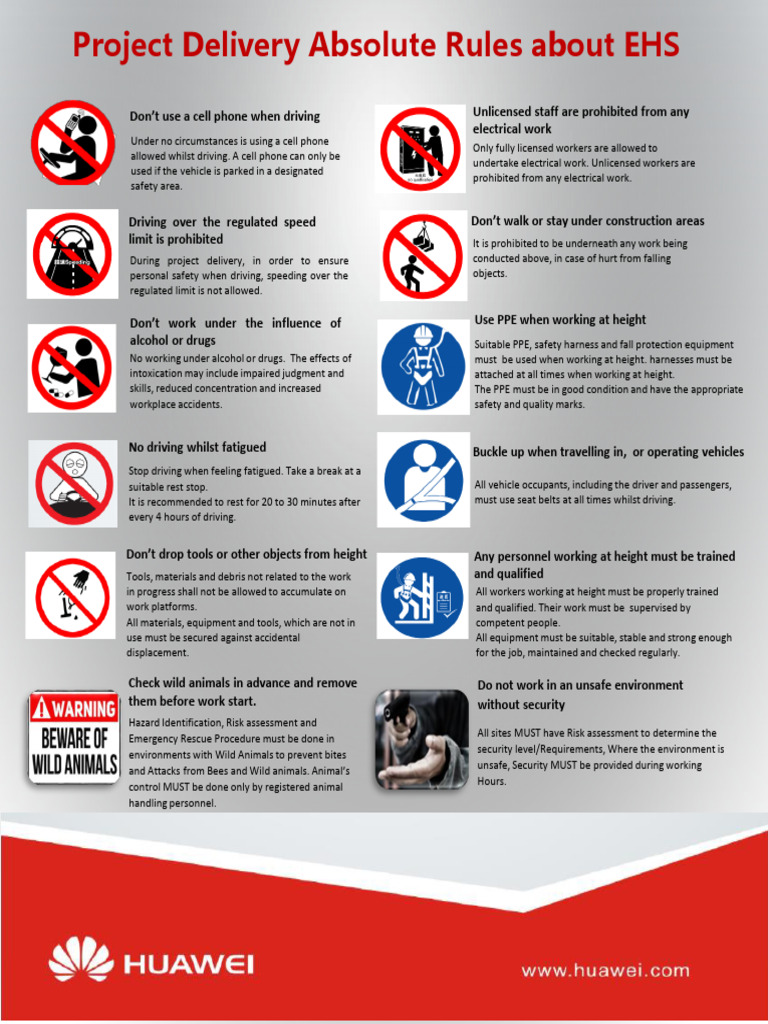 EHS Absolute Rules for Project Delivery | PDF | Personal Protective ...