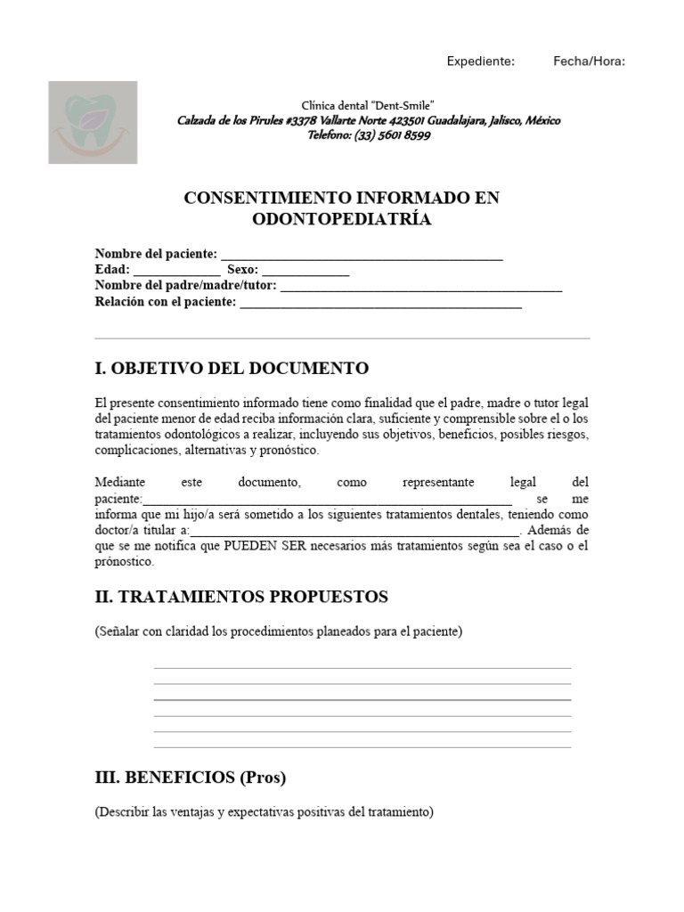 CI Odontopediatría 4A | PDF | Consentimiento informado | Especialidades Medicas