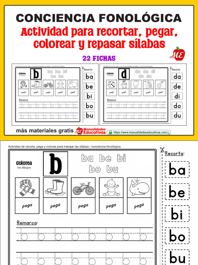 1° Actividad para Recortar, Pegar, Colorear y Repasar Sílabas | PDF ...
