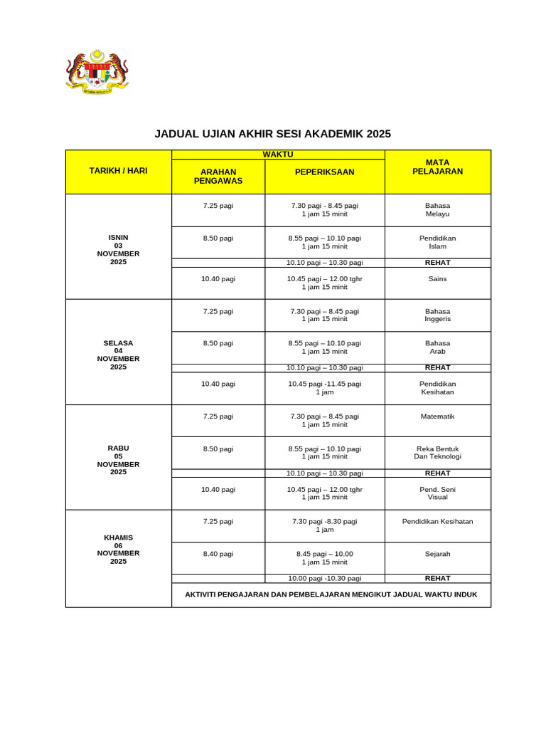 Jadual Ujian Akhir 2025 | PDF