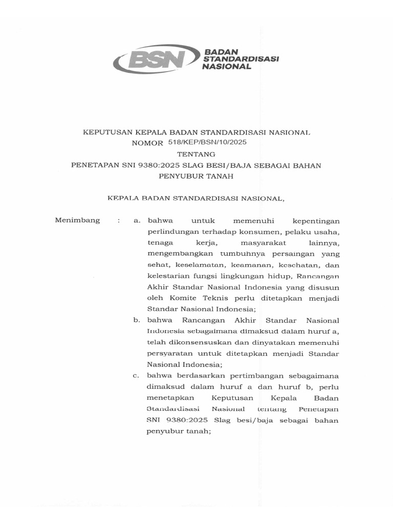 25kepka518 SNI 9380 - 2025 - SLAG PENYUBUR TANAH | PDF