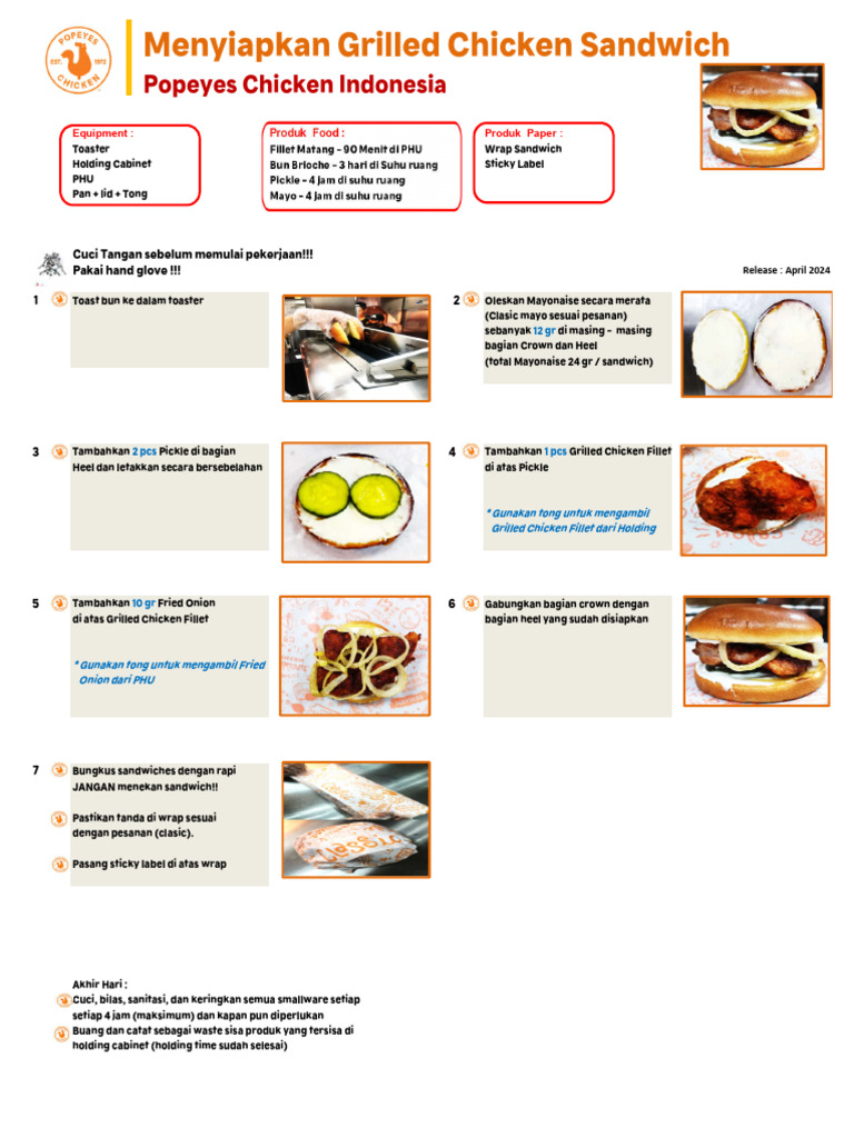 SOP - Menyiapkan Grilled Chicken Sandwich | PDF