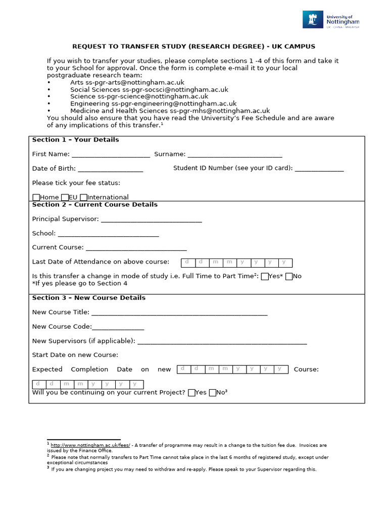 PGR Request To Transfer Form | PDF | Travel Visa