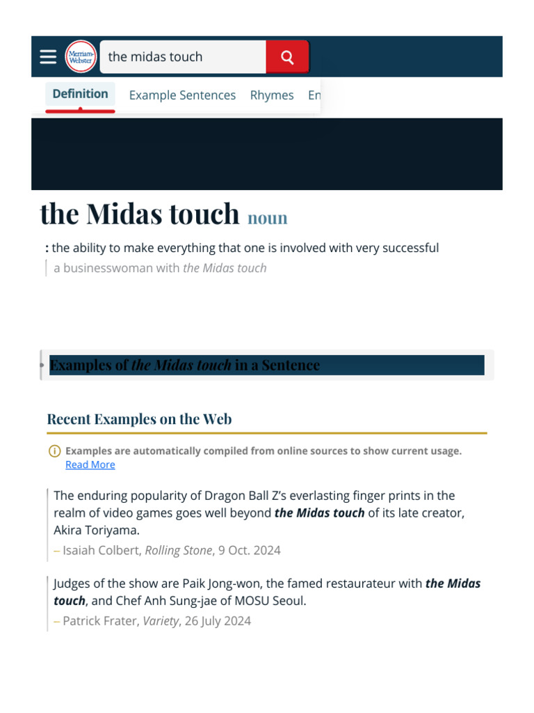 The MIDAS TOUCH Definition & Meaning - Merriam-Webster | PDF | Lexicography