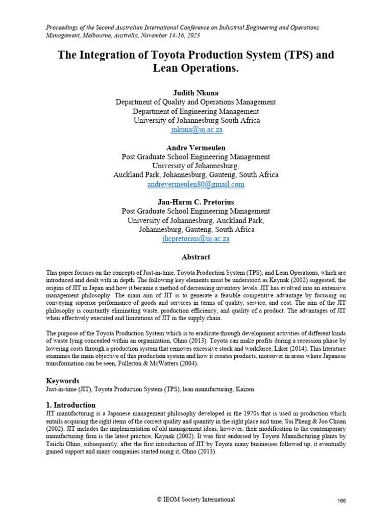The Integration of Toyota Production System (TPS) and w4 | PDF | Lean ...