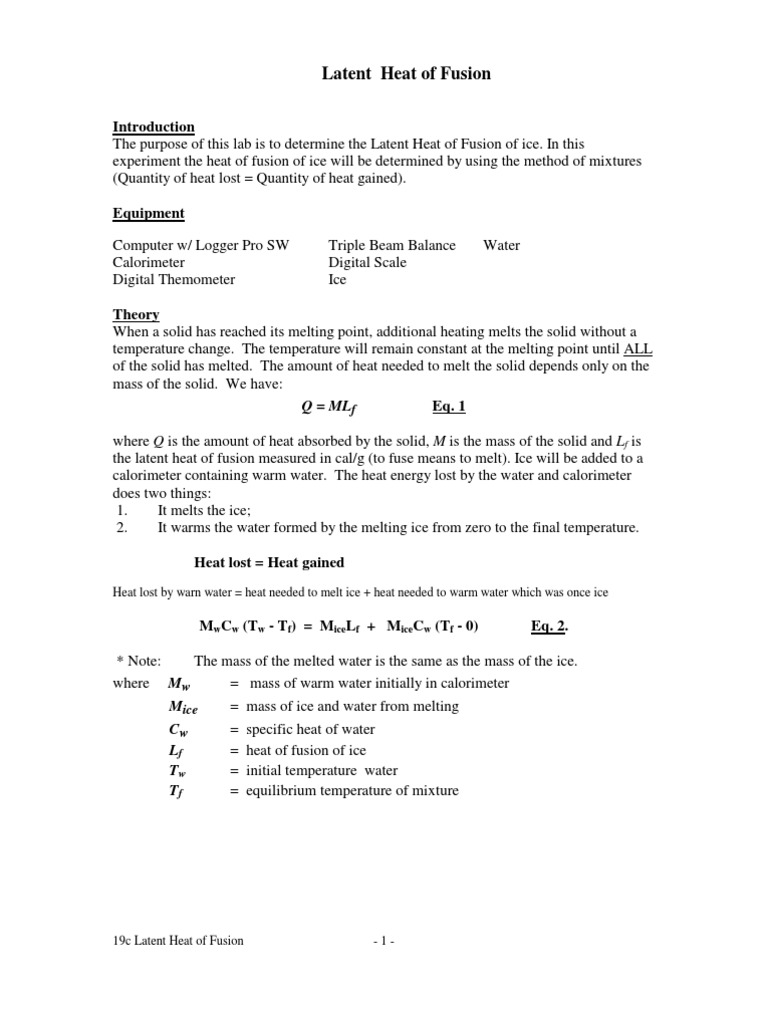 Latent Heat of Fusion of Ice Lab | PDF | Heat | Ice