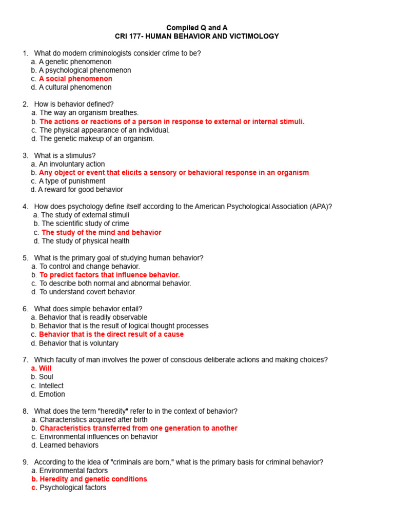 Human Behavior and Victimology Q&A | PDF | Anxiety | Anxiety Disorder