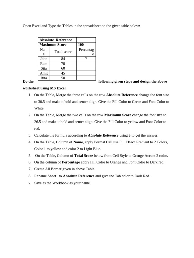 Absolute Reference Practical | PDF