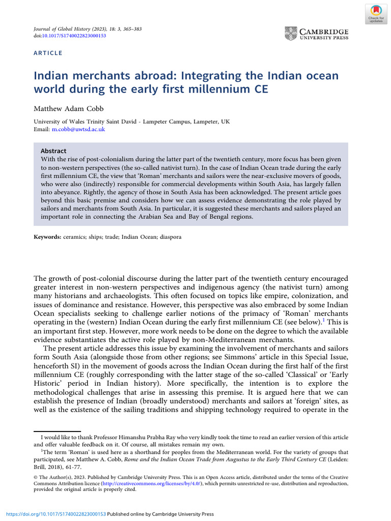 Indian Merchants Abroad Integrating the Indian Ocean World During the ...