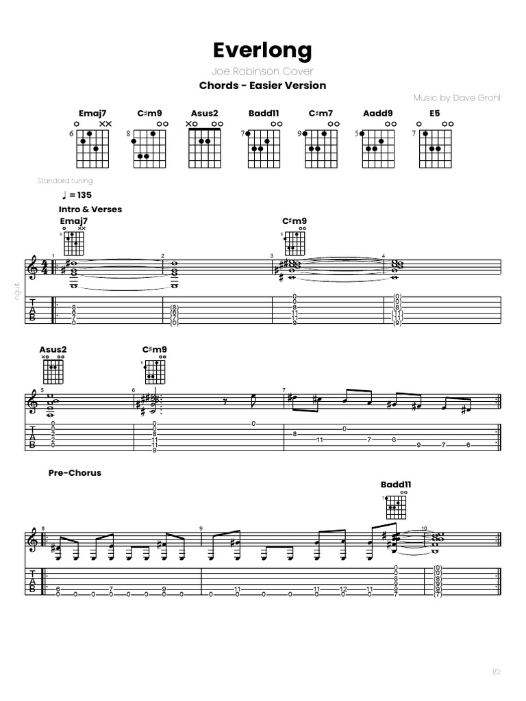 Easy Guitar Chords for Everlong Cover | PDF | Song Structure | Elements ...