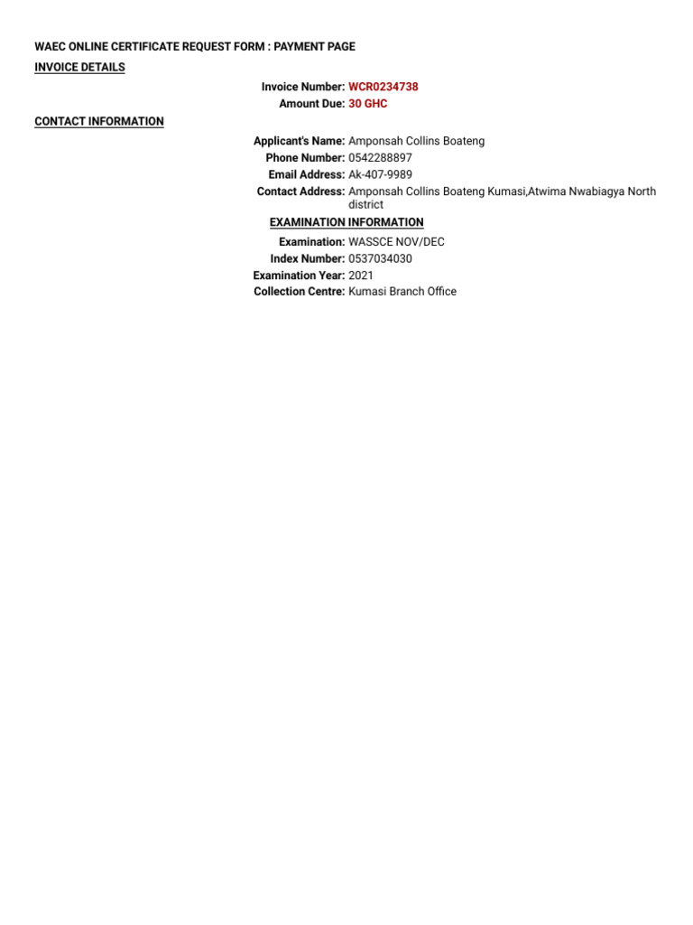Waec Online Certificate Request - Online Request Form | PDF