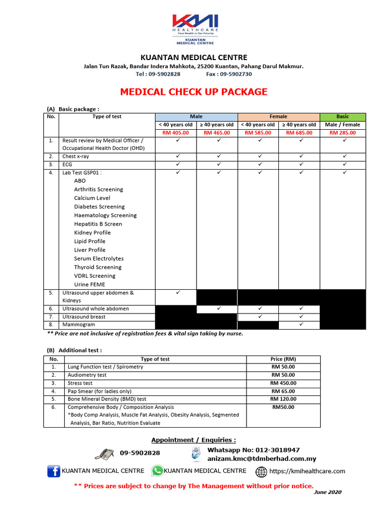 Medical Check-Up Packages in Kuantan | PDF