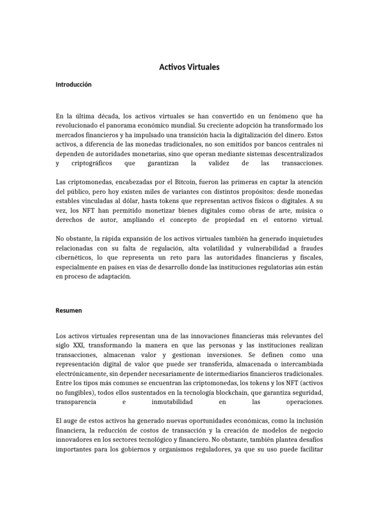 Activos Virtuales | PDF | Economias | Dinero