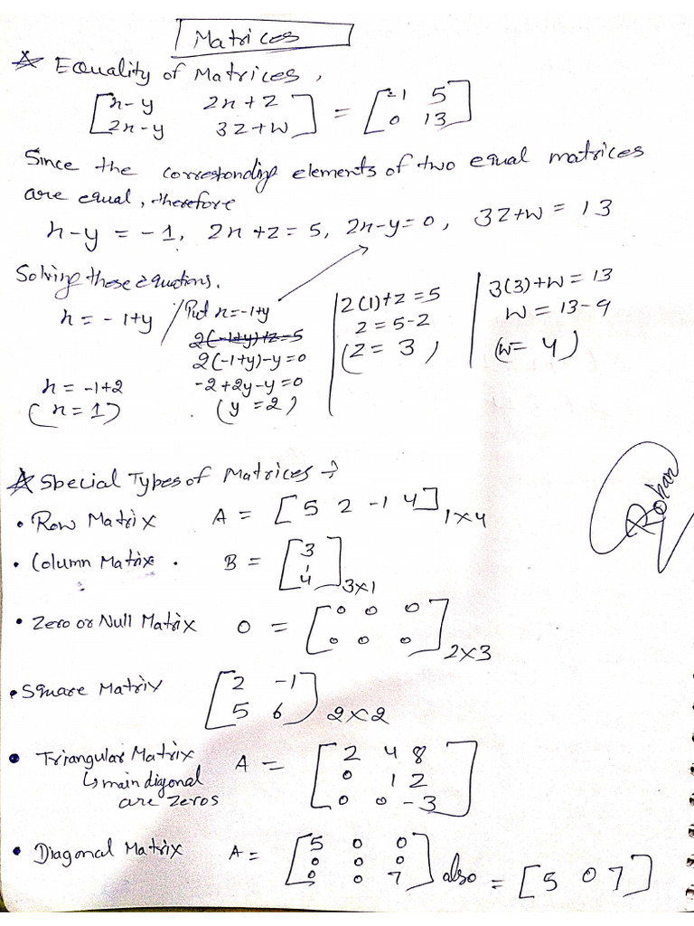 Business Mathematics Unit - Matrix and It's Application Notes by Rohan ...