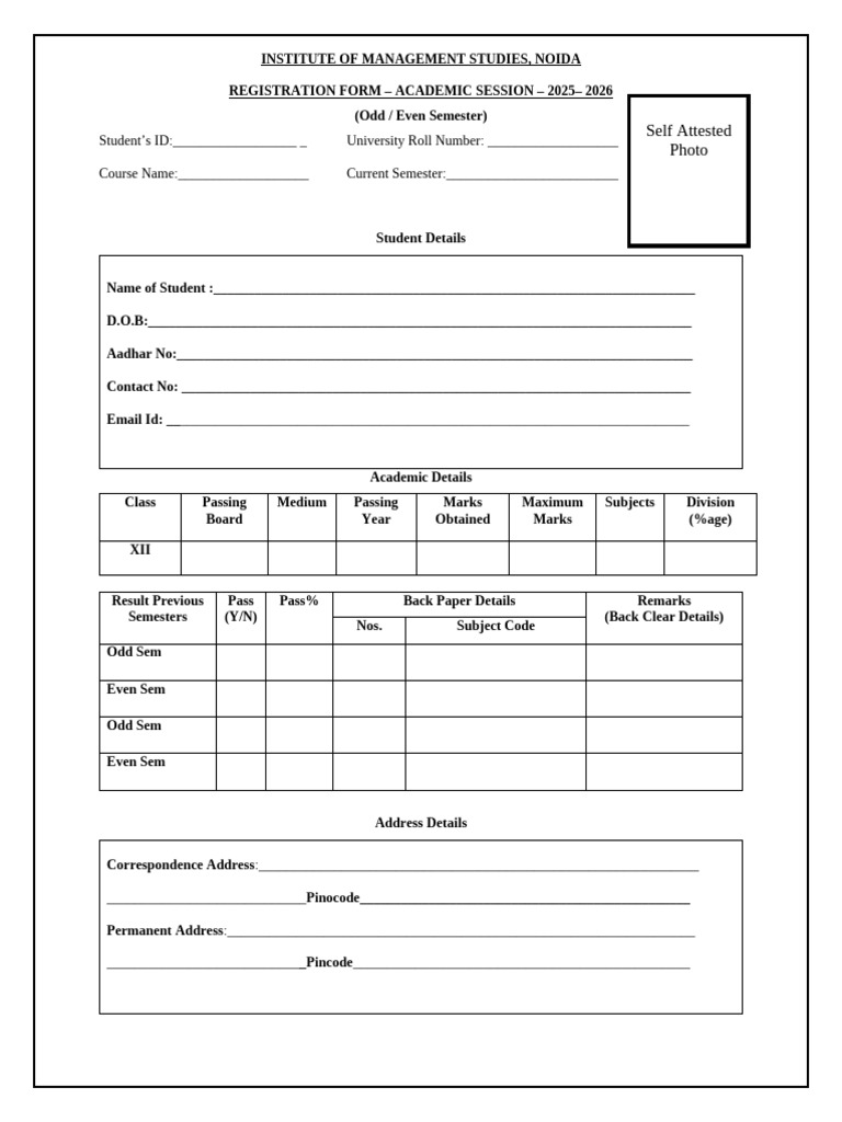 Noida IMS Registration Form 2025-26 | PDF