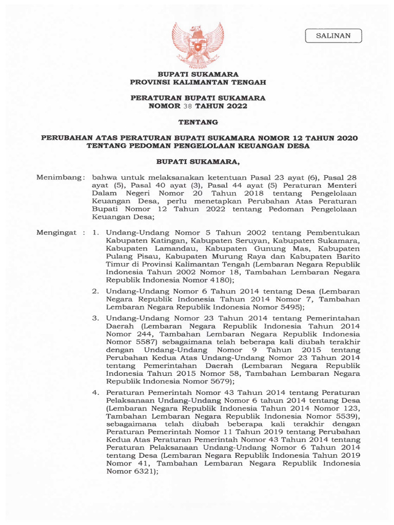 2022 - Perbup Nomor 38 Tahun 2022 Tentang Perubahan Atas Perbup Nomor ...