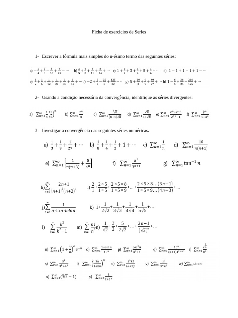 Exercícios de Convergência de Séries Matemáticas | PDF