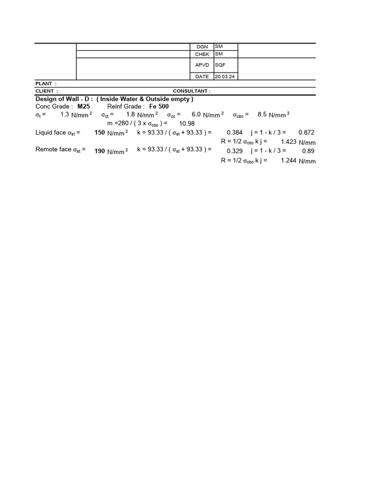 Wall Design Specifications for M25 Concrete | PDF