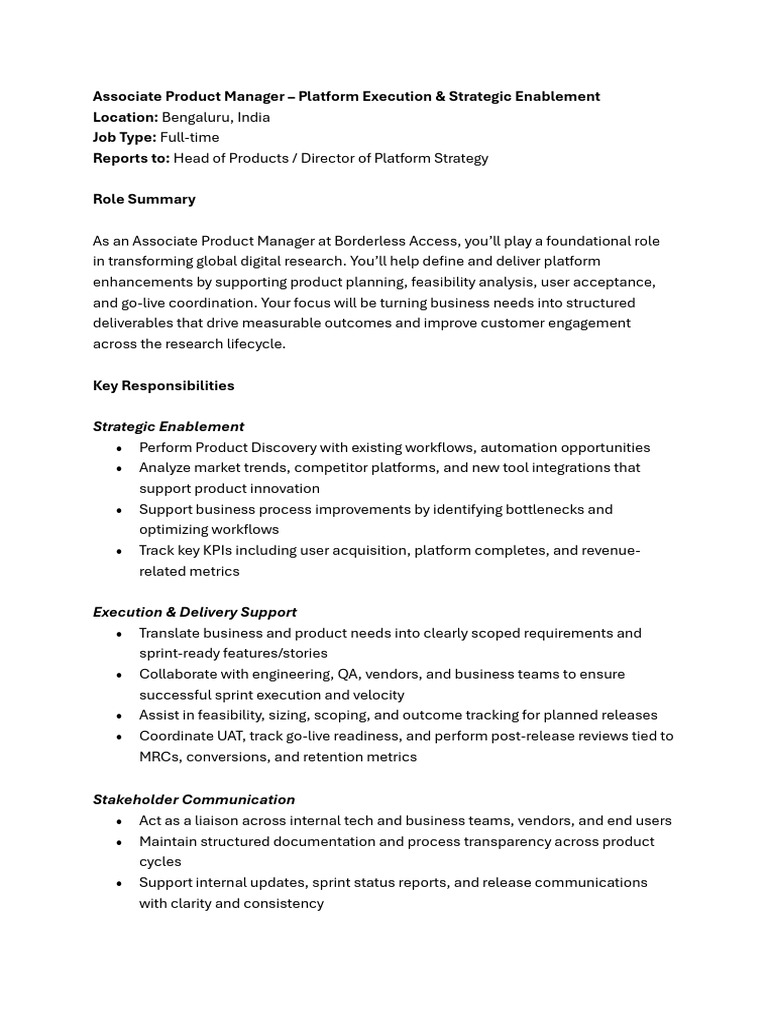 Associate Product Manager - Job Description | PDF | Analytics ...