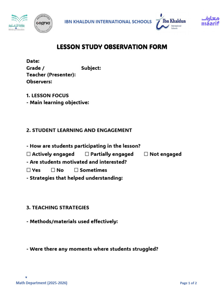 Observation (Lesson Plan) | PDF