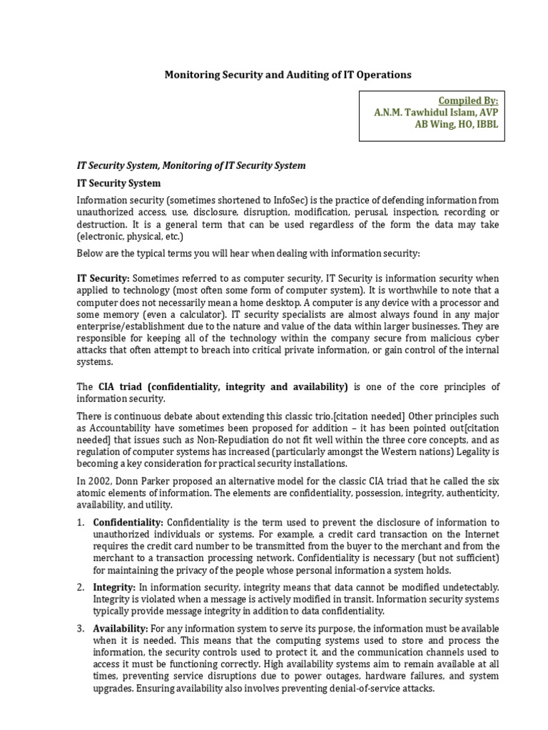 IT Security Monitoring and Auditing Guide | PDF | Audit | Information ...