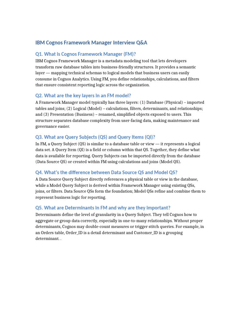 IBM Cognos Framework Manager Interview Q&A | PDF