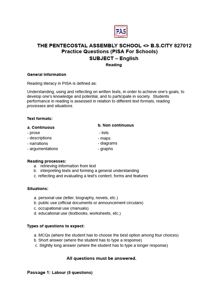 PISA (English Sample Questions) PDF 2025-2026 | PDF | Genetics | Dna
