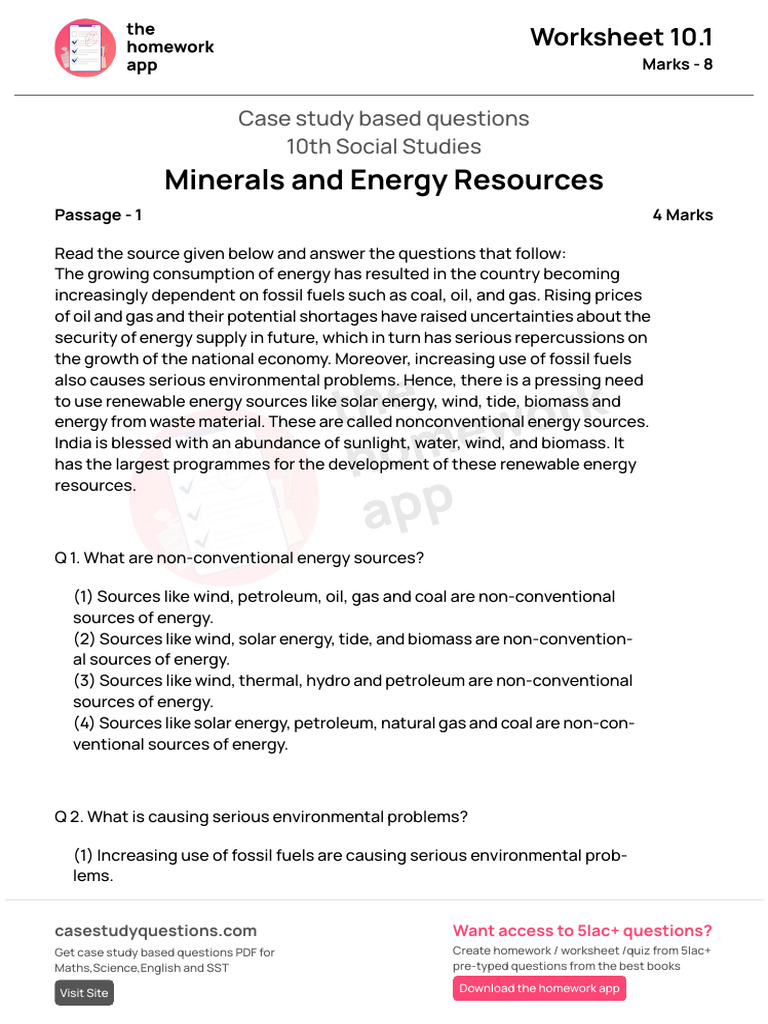 Case Study Questions for 10th SST | PDF | Energy Development | World ...