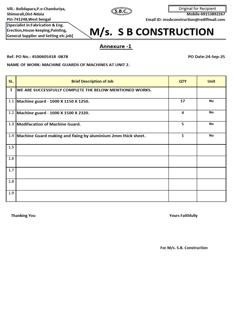 2025-26-150 - PO-4500605418 - 0878-Annexure - 1 | PDF