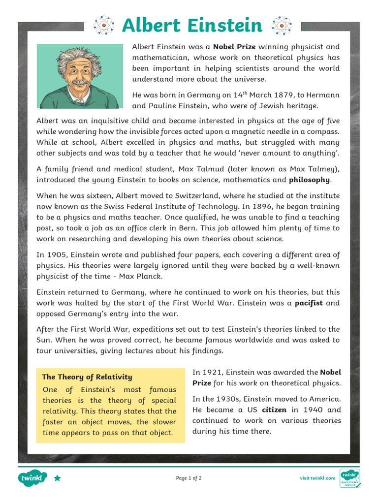 T e 2551523 Albert Einstein Differentiated Reading Comprehension ...