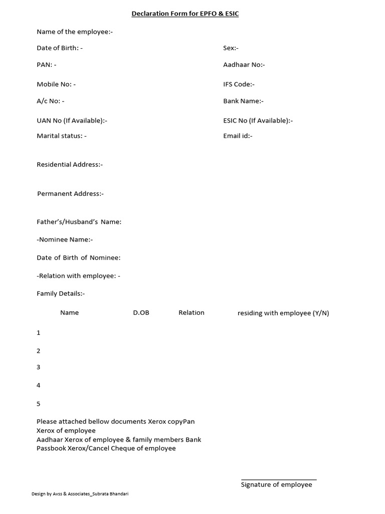 ESIC - PF Employees Joining Form | PDF