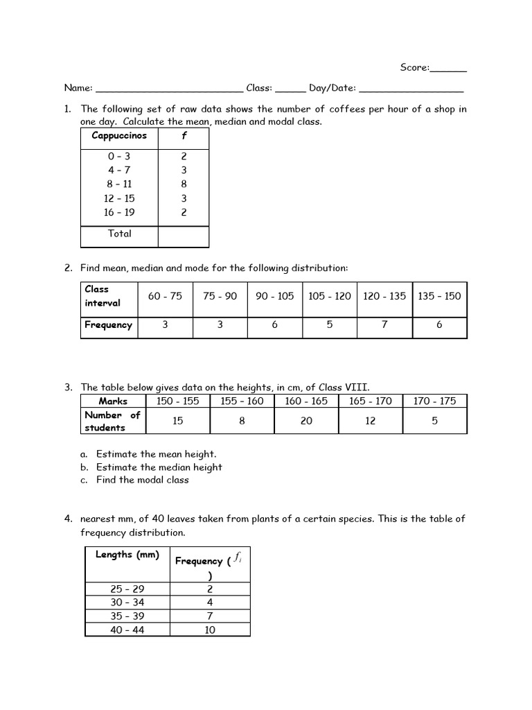 Statistical Analysis for Semester Assessments | PDF | Median | Mean