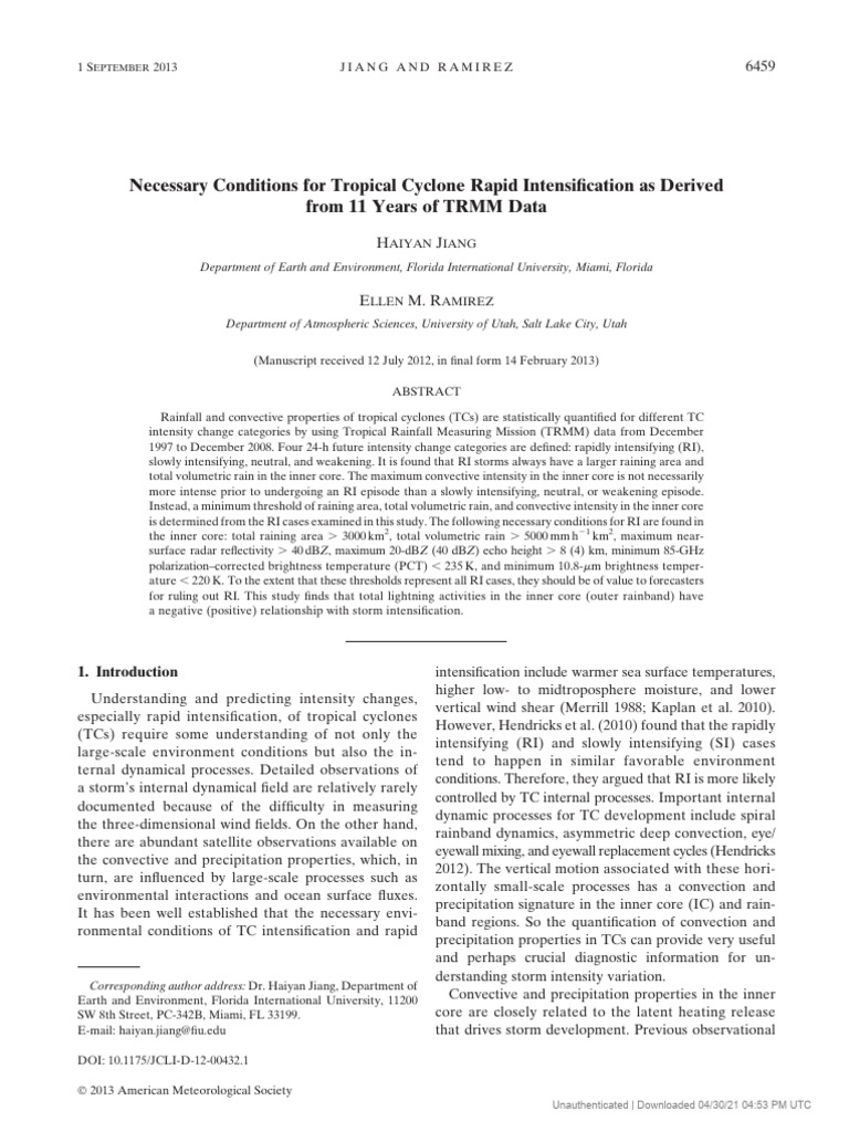 Tropical Cyclone Rapid Intensification Conditions | PDF | Tropical ...
