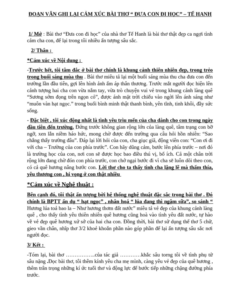 Doan Van Dua Con Di Hoc | PDF