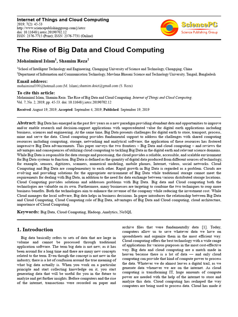 Big Data And Cloud Computing Synergy Pdf Cloud Computing Big Data