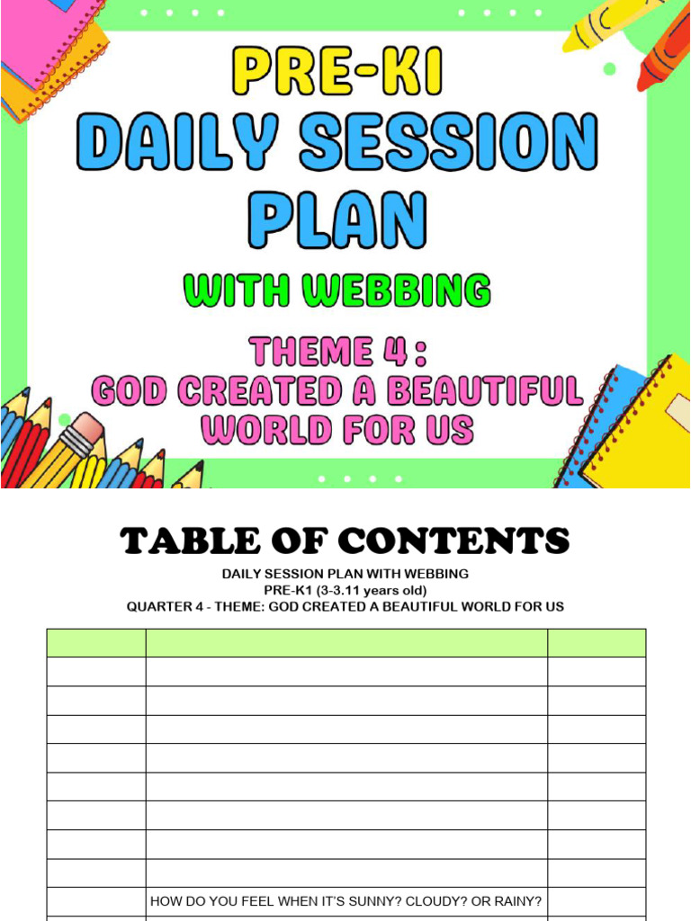 Pre-K1 Daily Session Plans: Senses | PDF | Taste | Foods