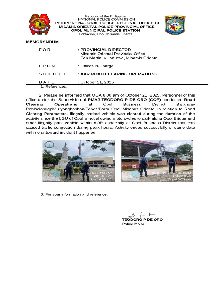 Opol Road Clearing Operations Report | PDF