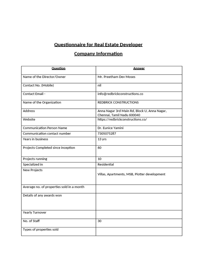 Research Questionnaire - Real Estate 123 | PDF | Business