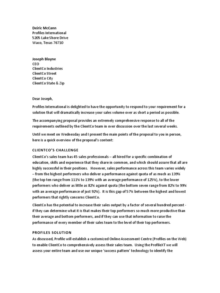 Sample Proposal Cover Letter | PDF
