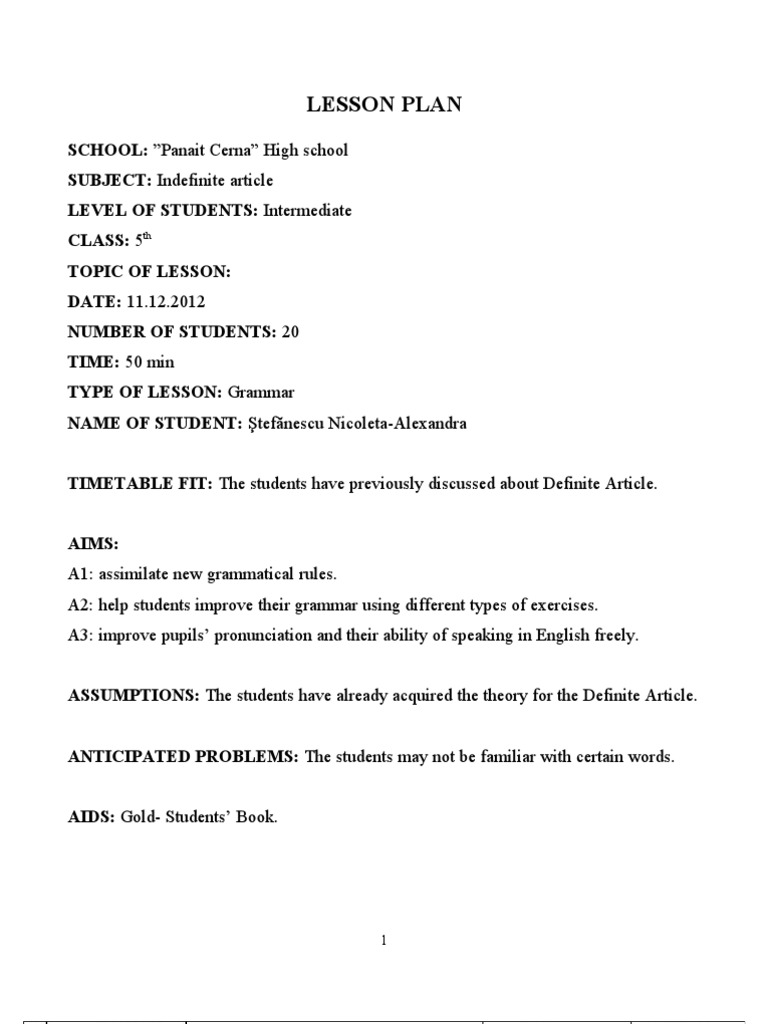 1lesson Plan Grammar | PDF | Phrase | Lesson Plan