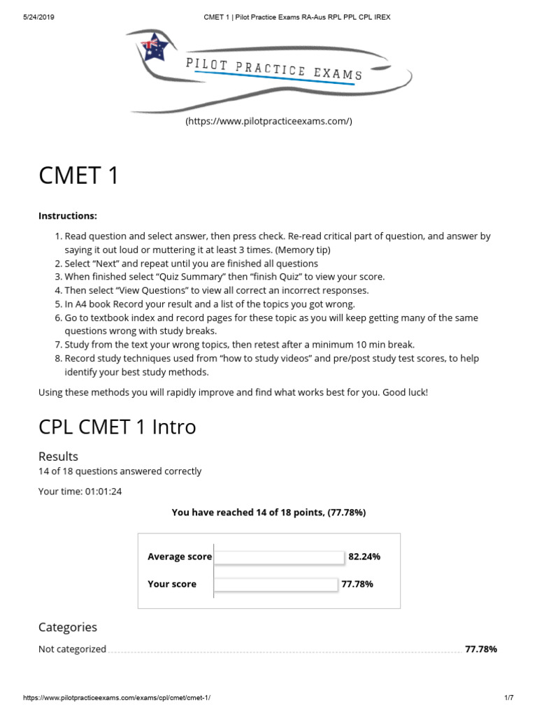 CMET 1 Pilot Practice Exam Results | PDF | Troposphere | Atmosphere Of ...