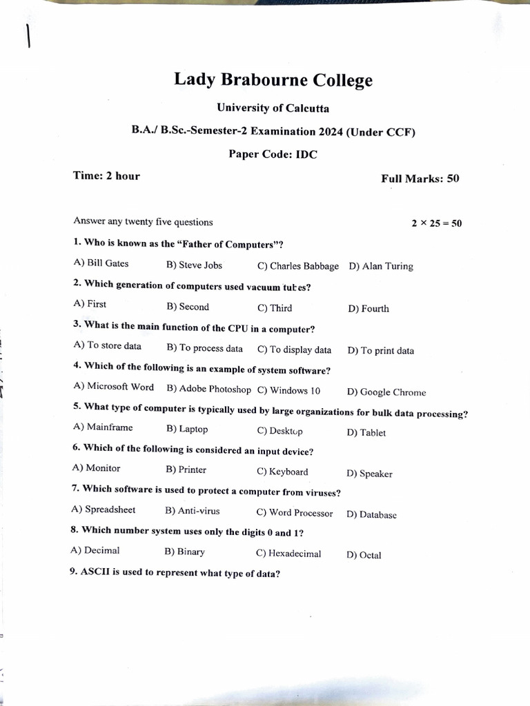 IDC Computer Question Paper | PDF | Control Flow | Computing