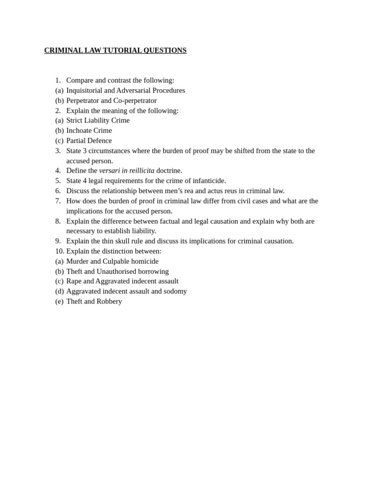 Criminal Law Tutorial Questions-1 | PDF