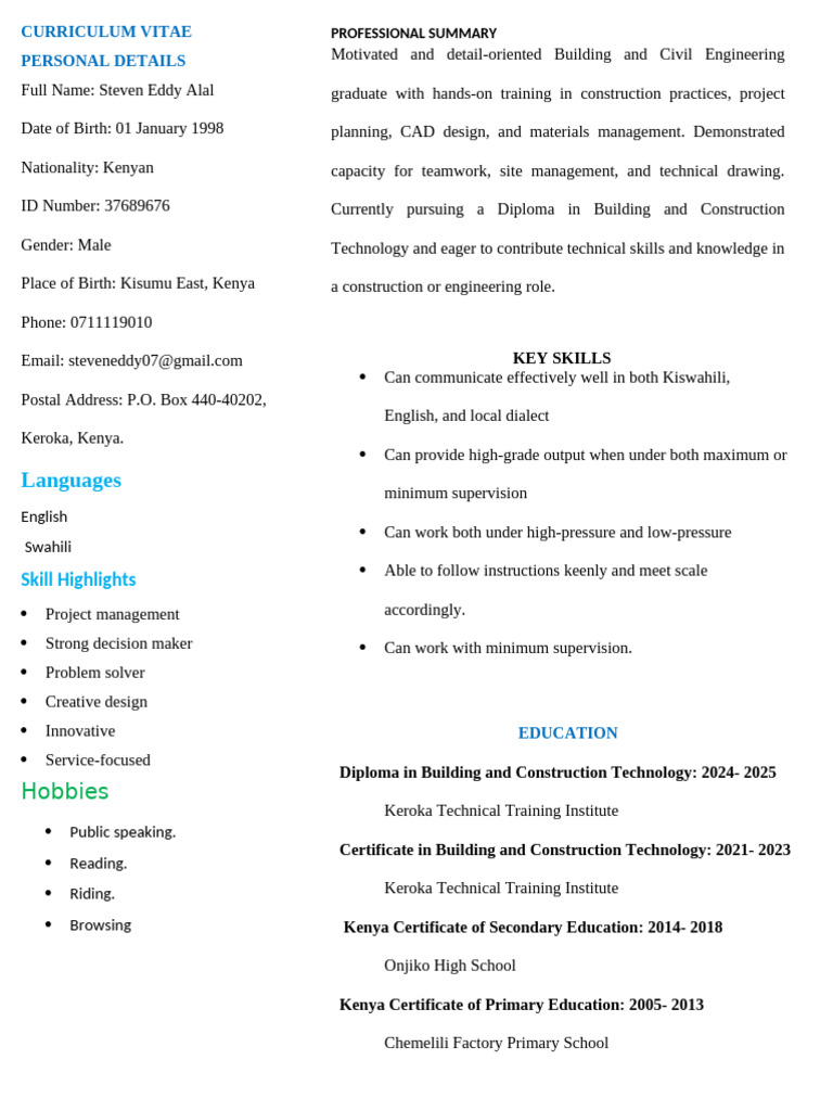 steven cv | PDF | Kenya