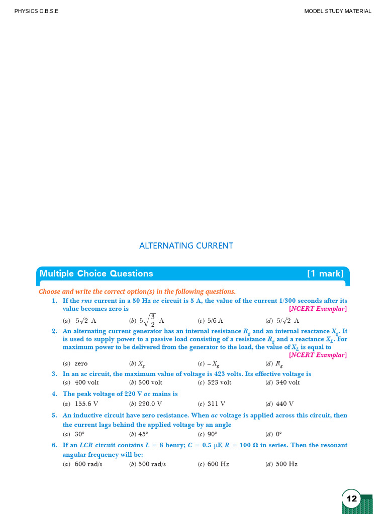 PHY Alternating Current | PDF | Inductor | Capacitor